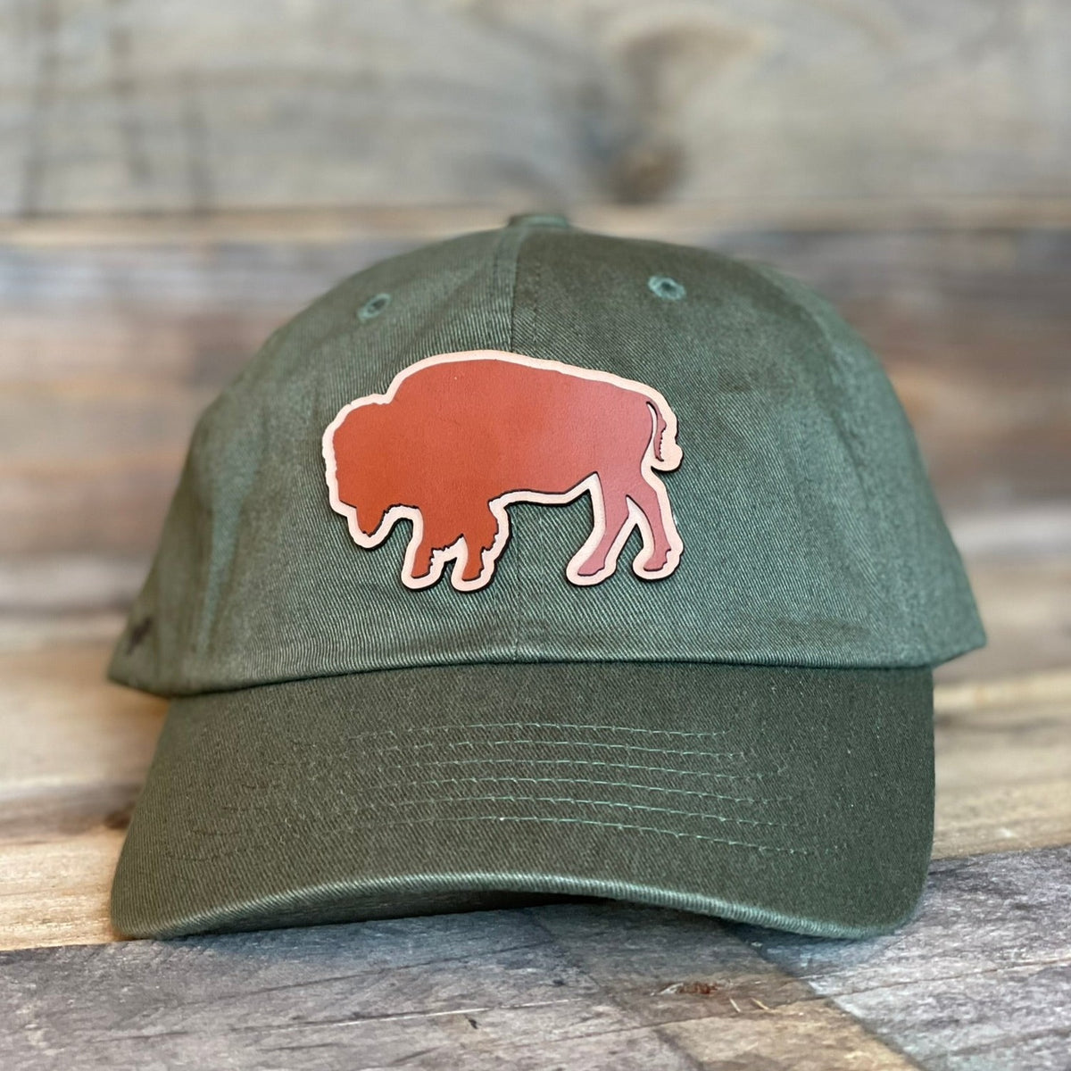 Americana Bison Hat | Leather patch hat – Driftwood Leather Co.