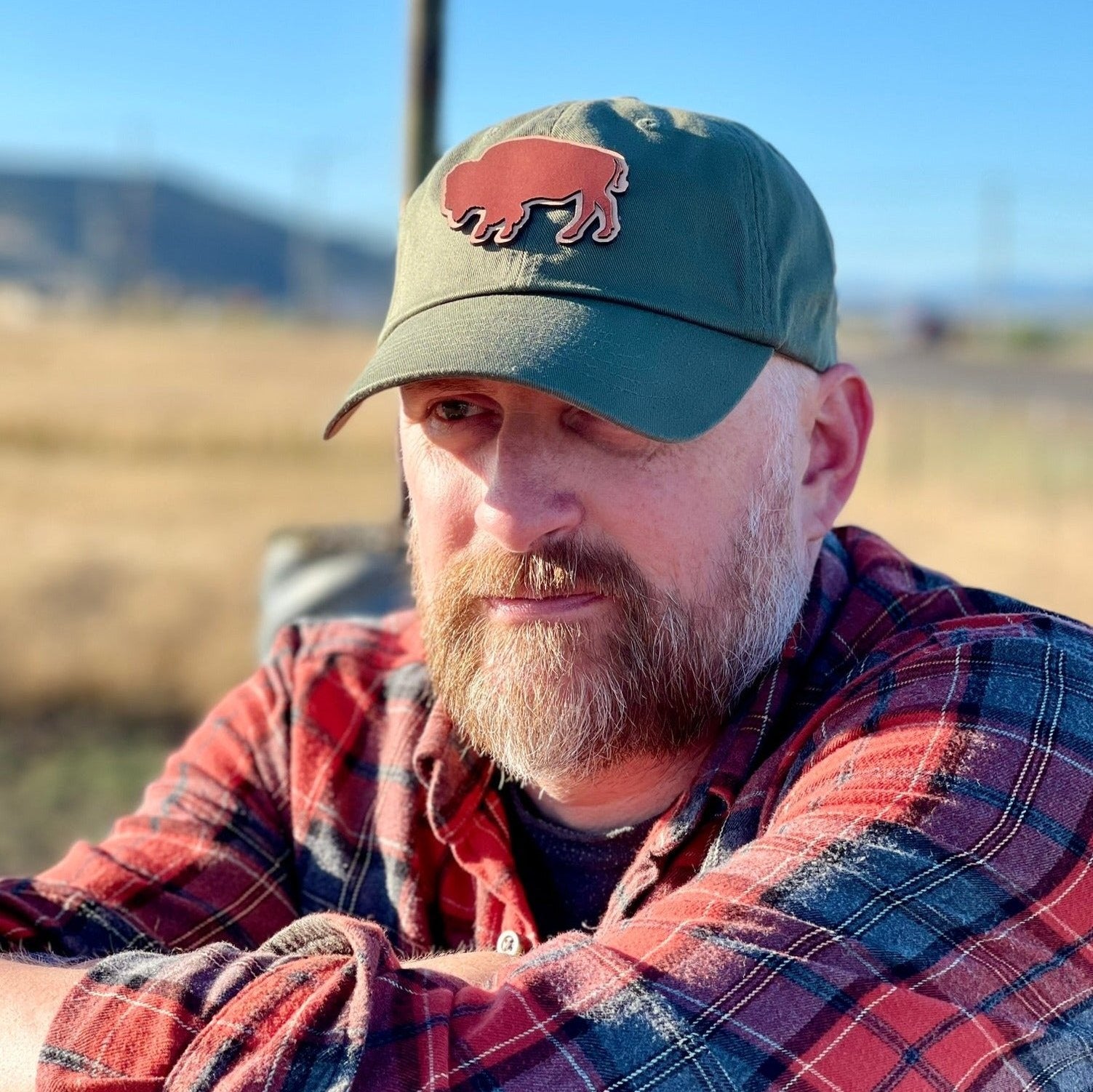 Americana Bison Hat | Leather patch hat – Driftwood Leather Co.